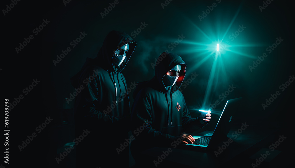 Hacker sitting in front of computers, breaching into various systems, cybersecurity, breaking ...