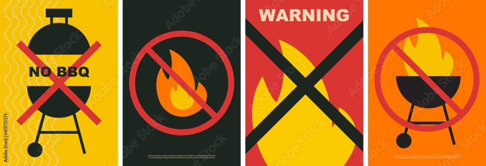 Set of informational signs. Do not fire. No grill. No barbecue vector ...