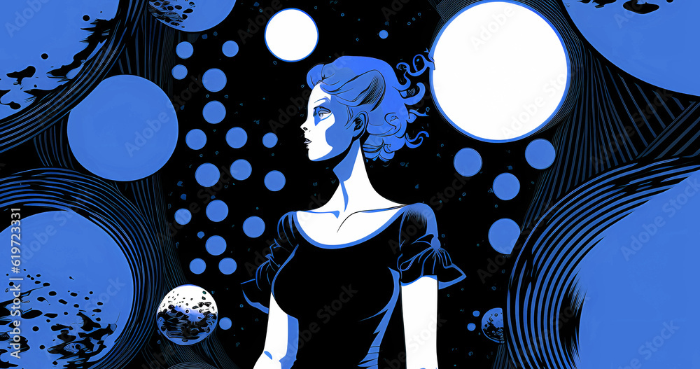 Cartoon blue background with dark space. Minimal cartoon cosmic ...