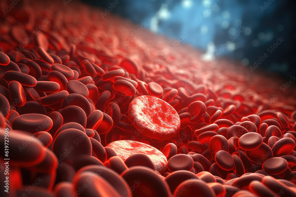 Lot of Red round blood cells under microscope. Leukocytes defenders of ...