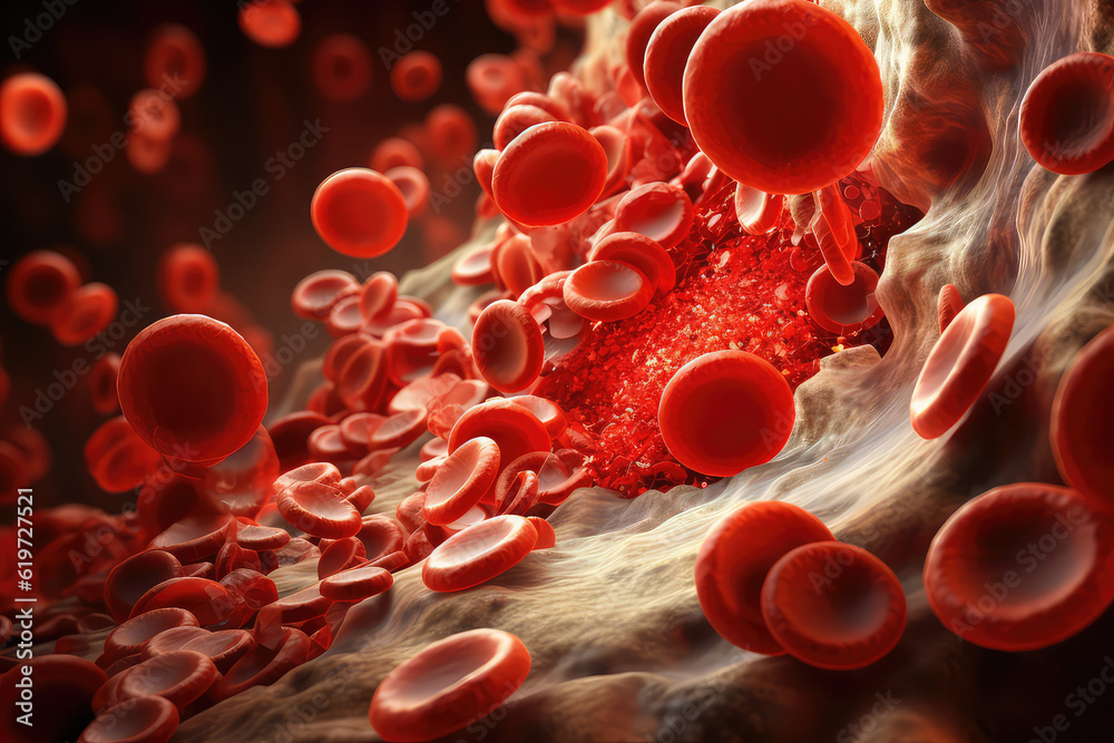 Human Red round blood cells under microscope. Leukocytes defenders of ...