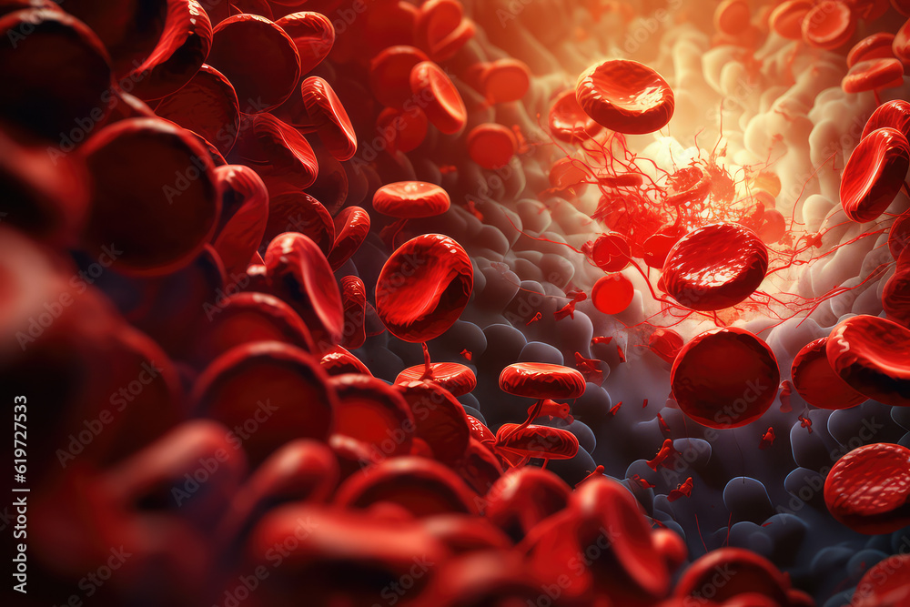 Red round blood cells under the microscope. Leukocytes defenders of the ...