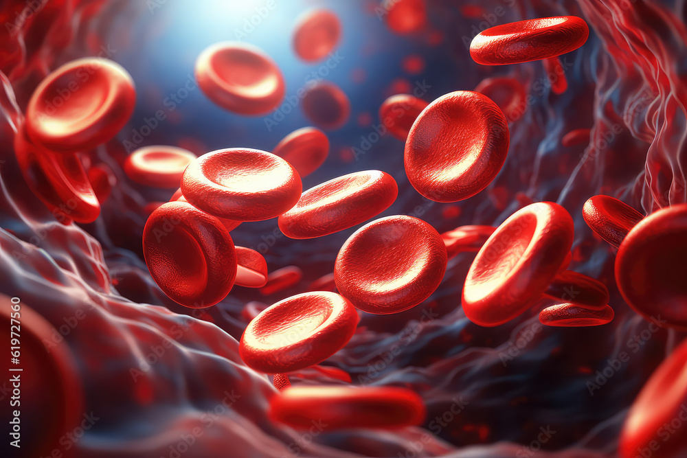 Red round blood body cells under the microscope. Leukocytes defenders ...