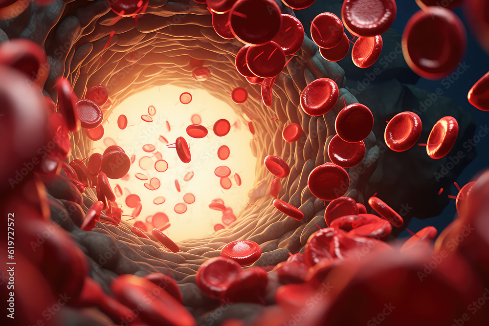 Red round blood cells under the microscope in vein. Leukocytes ...