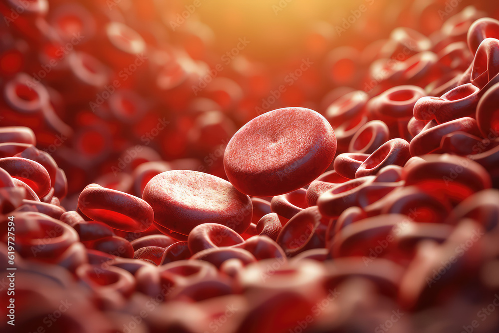 Human Red round blood cells under the microscope. Leukocytes defenders ...