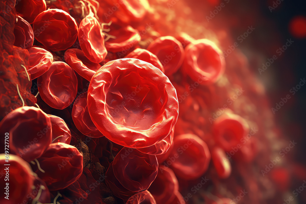 Lot of Red round blood cells under the microscope. Leukocytes defenders ...