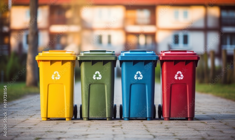 Different Colored Waste Bins, Recycling and Separating Different Types ...