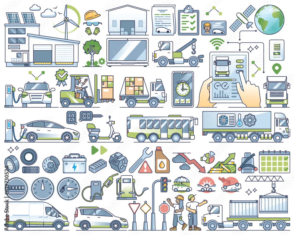 Fleet management, global logistics and transportation outline ...