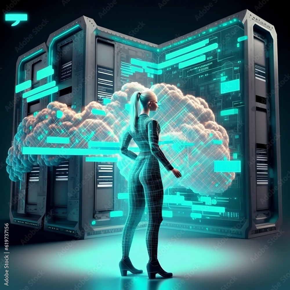 AI generated illustration of a female futuristic robot standing in ...