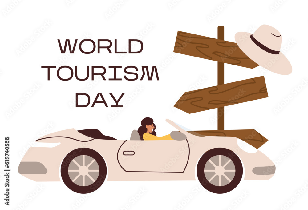 World tourism day poster. World travel concept with pointer, luggage ...