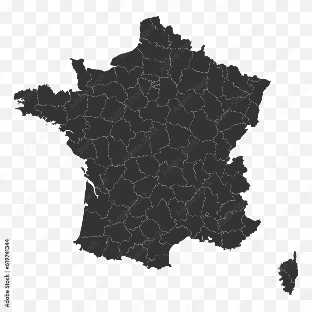France map with borders. France political map of administrative ...
