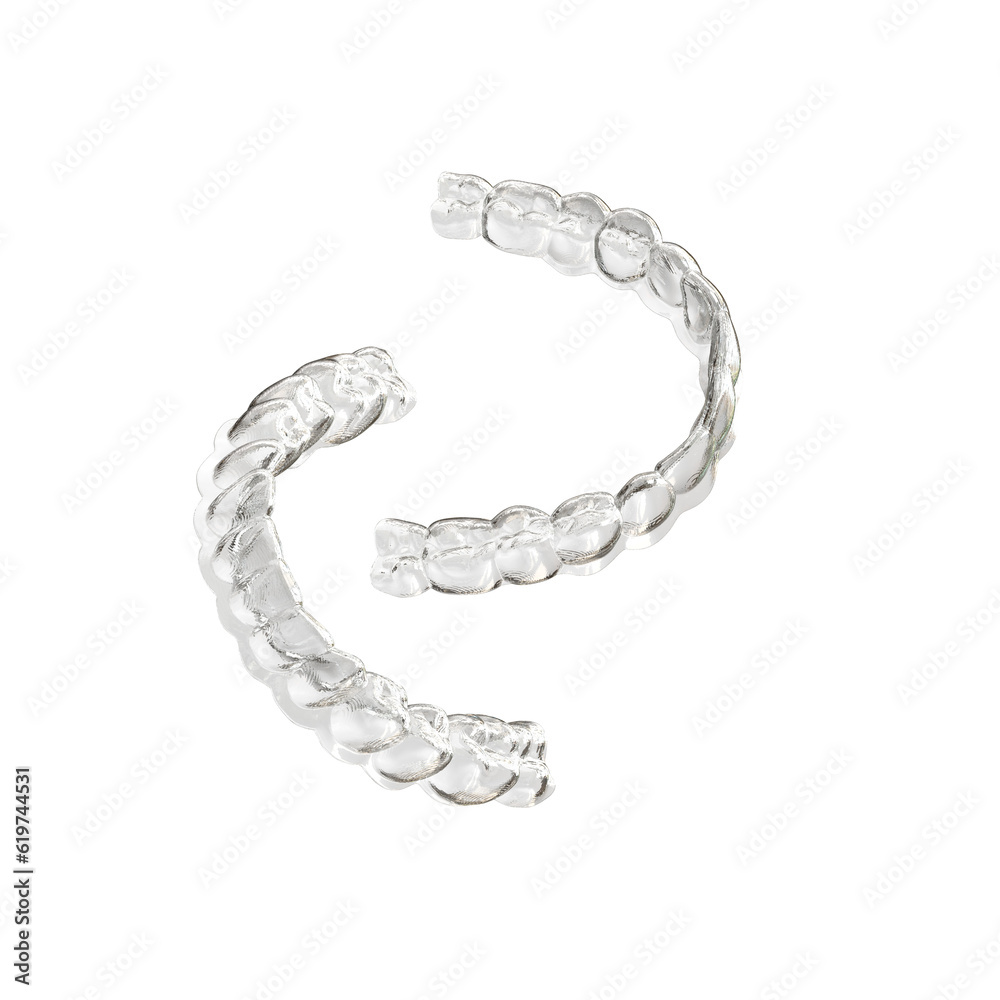 Invisible clear aligners floating in the air transparent background 3D ...