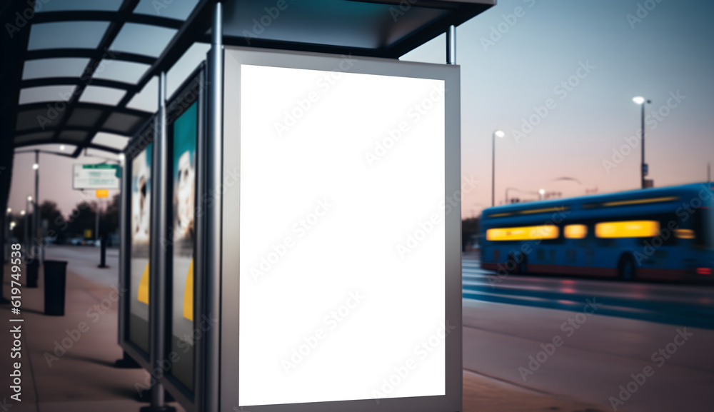 Empty Outdoor Advertising billboard mockup at bus stop, Empty ...