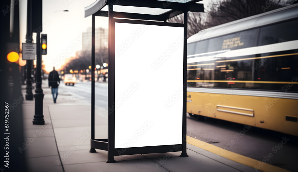 Empty Outdoor Advertising billboard mockup at bus stop, Empty ...