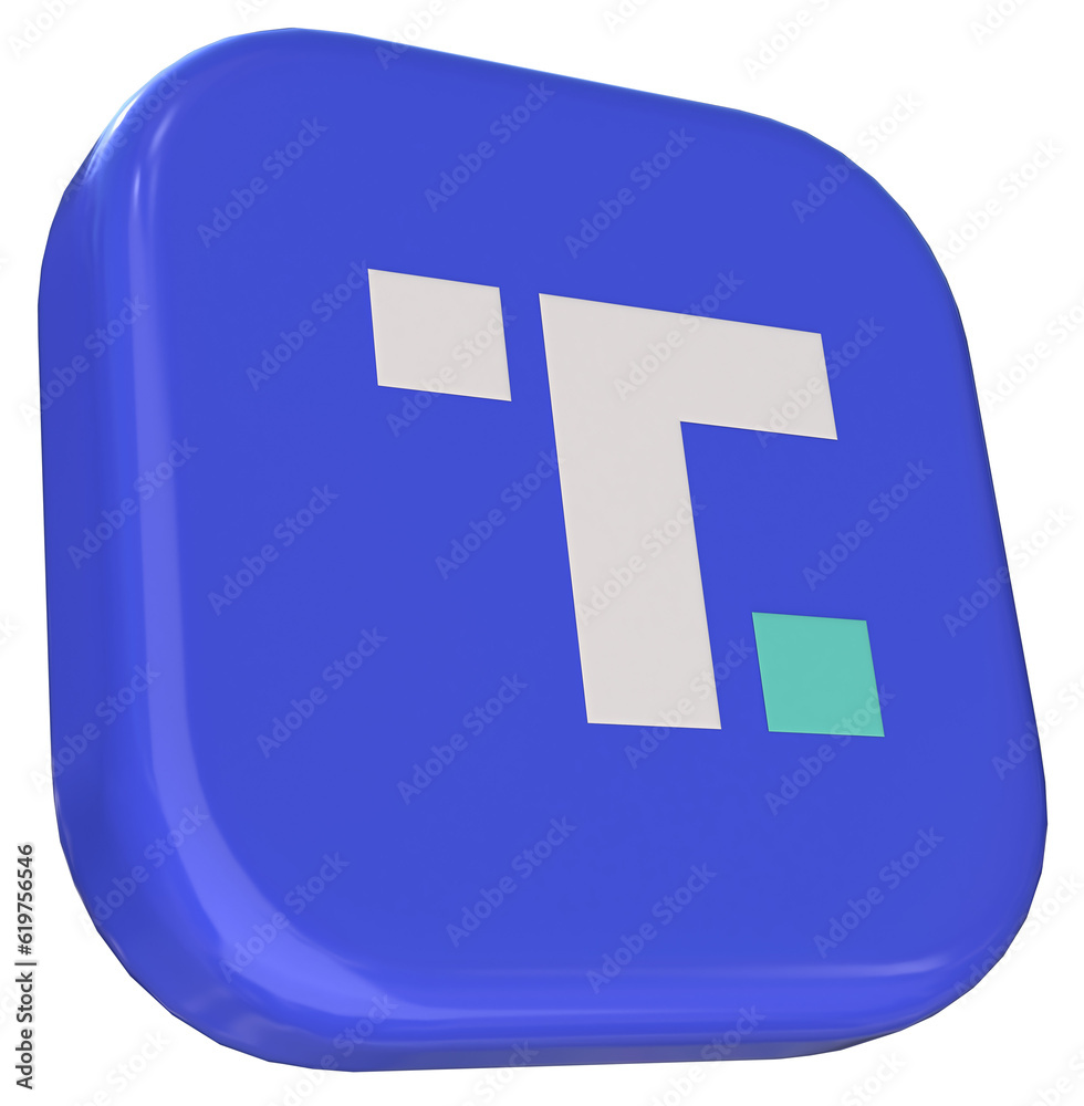 3D rendering of a square badge with the logo of the social network ...