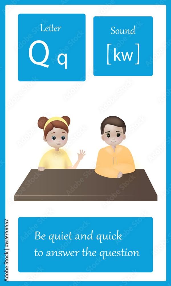 Vetor de Colorful alphabet letter Q. Phonics flashcard with sound ...