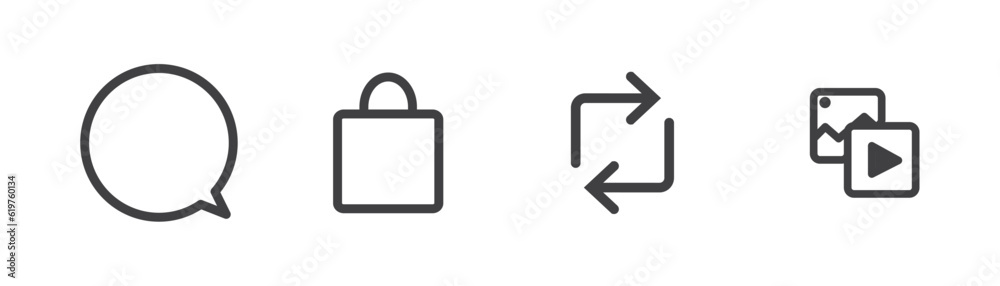 Simple set of icons chat control, privation and security, repost and ...