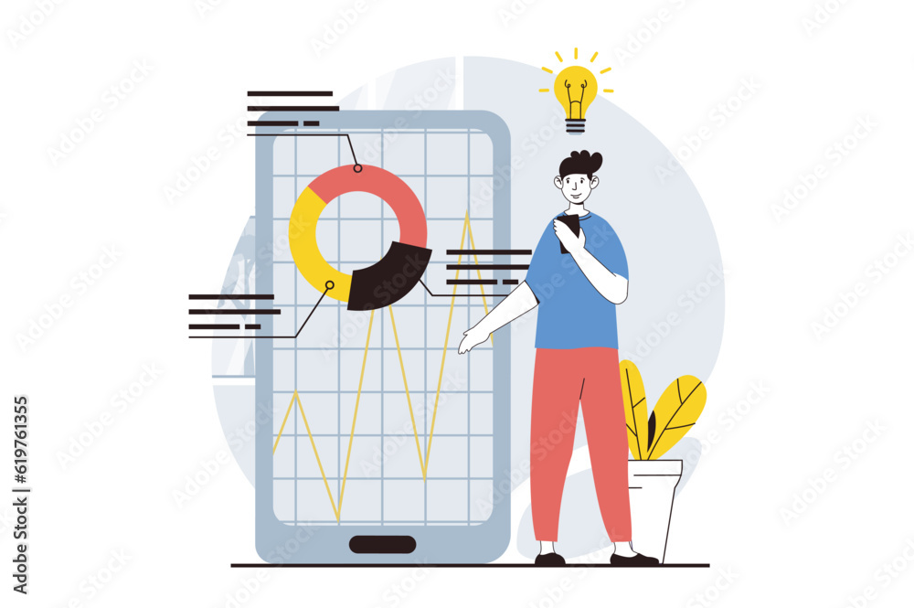 Data analysis concept with people scene in flat design for web. Man ...