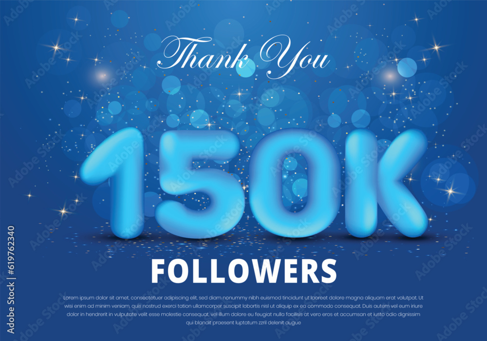 150k followers celebration social media template with 3d letter and ...