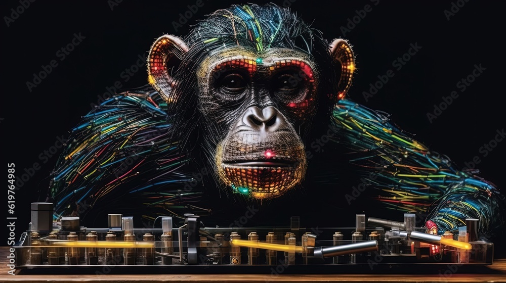 Monkey made of nixie tubes and wires. Fantasy chimpanzee. Generative AI ...