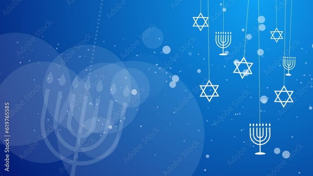 White animated graphic icons symbols of Judaism on blue abstract ...