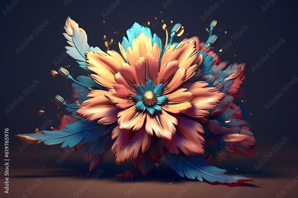 3d animated flower design. 3d artificial flower background. water lily in the pond. background ...