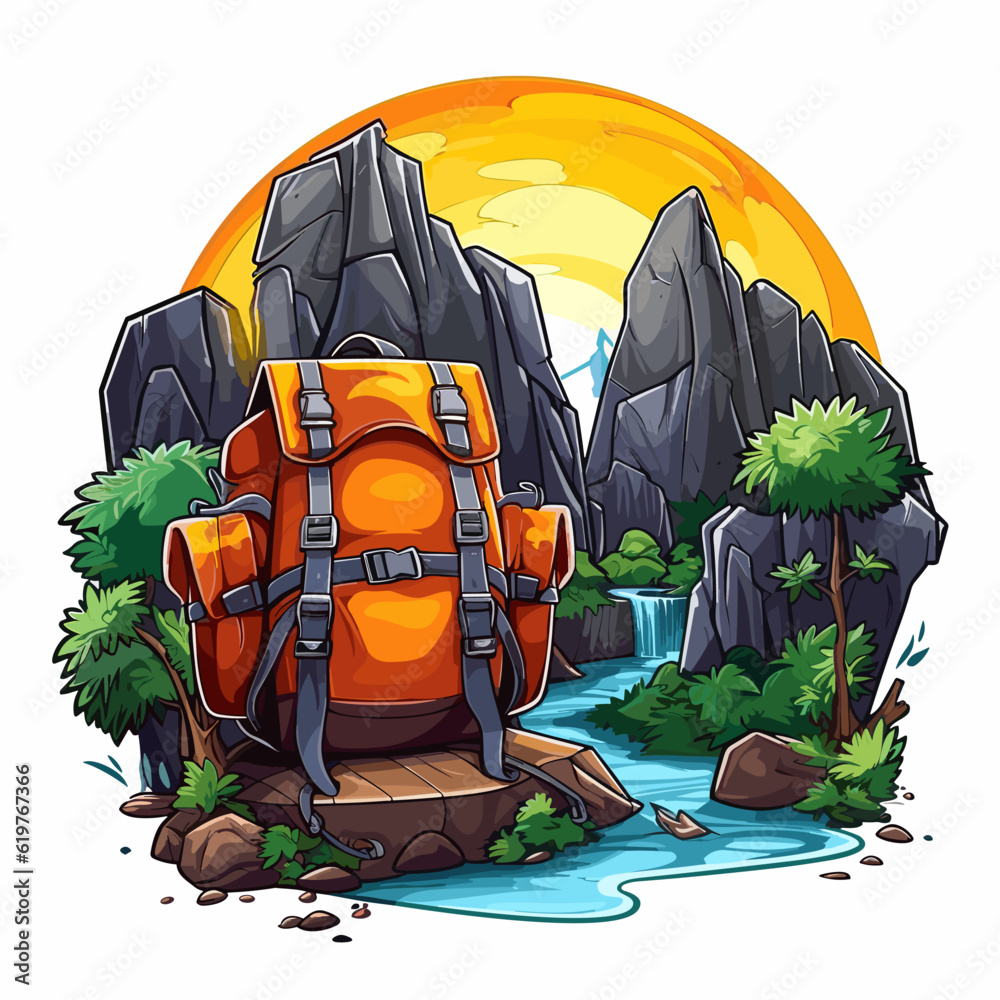 Hiking backpack hand-drawn comic illustration. Hiking backpack. Vector ...