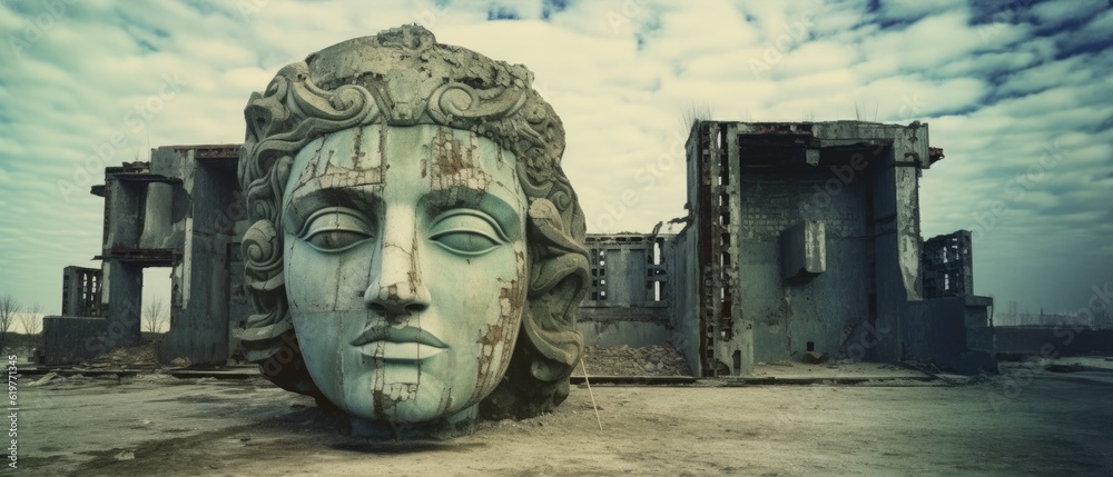 Expressive junkyard scrap metal panel sculpture, effigy of a gigantic ...