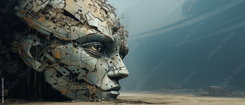 Expressive junkyard scrap metal panel sculpture, effigy of a gigantic ...