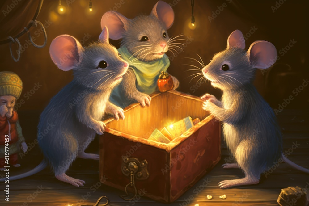 Sfondo, disegno, topi, topolini, fiabesco, illustrazione, stile fumetto ...