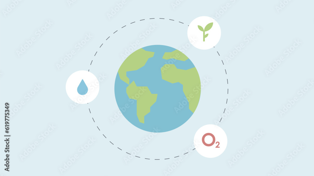 Infographics globe or world map vector. Icons of water, oxygen, plant ...