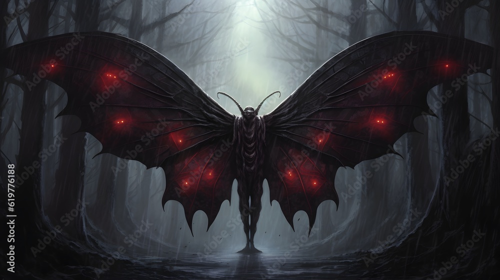 Mothman over the small American town. Illustration based on the urban ...