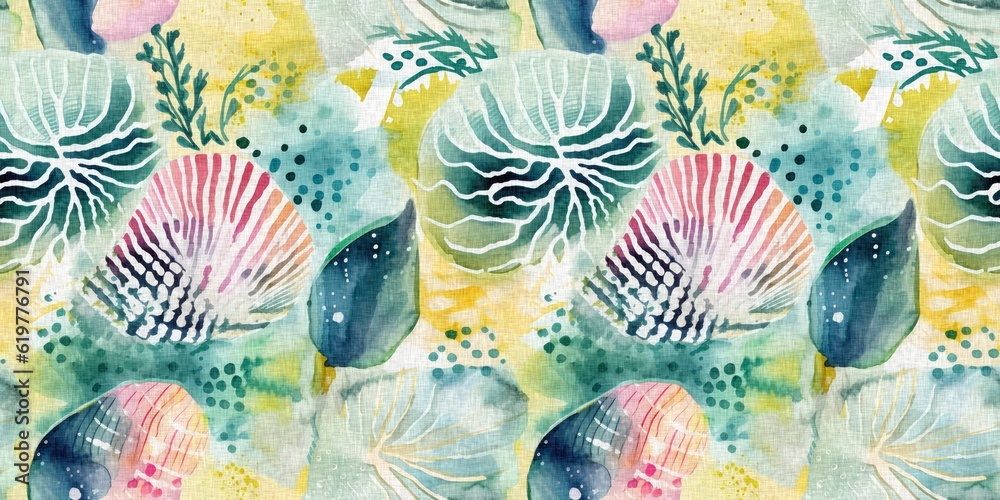 Seamless trendy underwater shell clam repeat background. Tropical ...