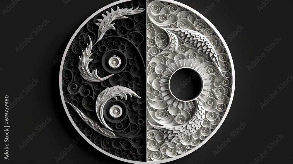 Paper yin and yang symbol on black background created with Generative ...