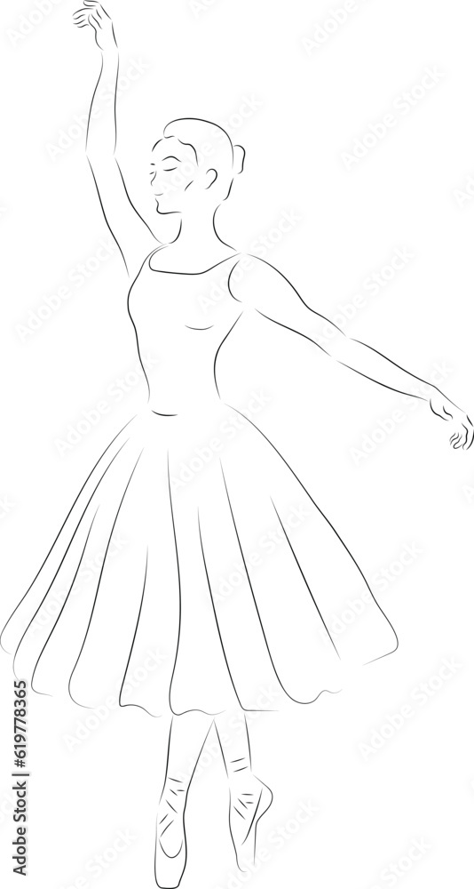 Beautiful ballerina in outlines. Vector hand drawn ballet dancer. Black ...