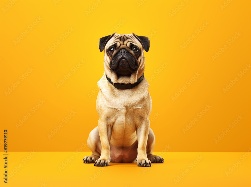 Dog pug,winks,with a big smile, sitting on a white background ...