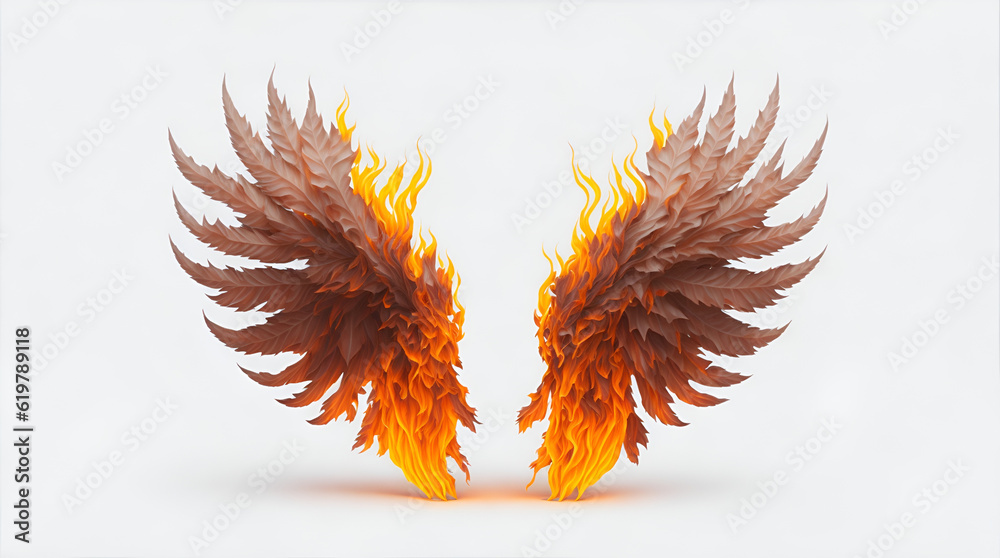 Realistic fire wings isolated on white background. AI generated image ...