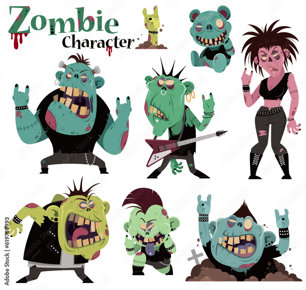 Poster A fun and edgy cartoon-style illustration featuring a collection ...