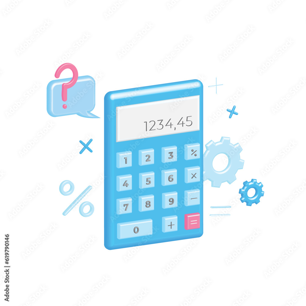 Calculation, counting numbers, finance on 3D calculator with volumetric ...