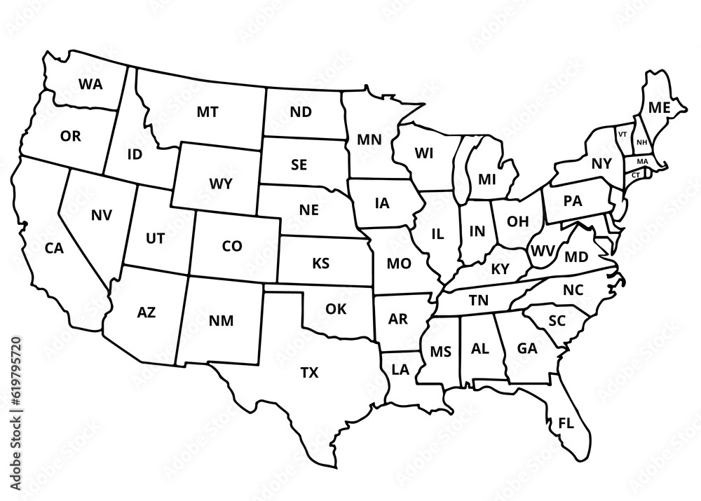 usa country map with state names in white background Stock Illustration ...