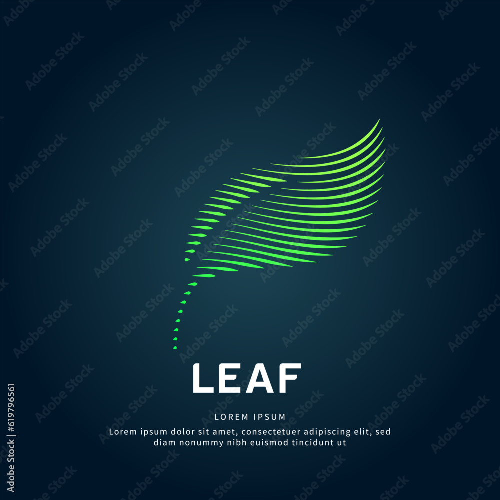 simple logo leaf Illustration in a linear style. Abstract line art ...