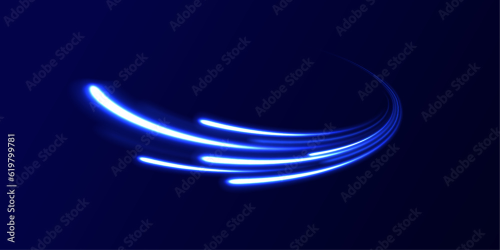 Curved light trail stretched upward.Lines in the shape of a comet ...