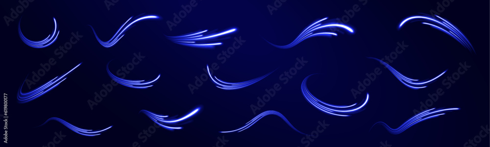 Vortex streams of neon light. Lines in the shape of a comet against a ...