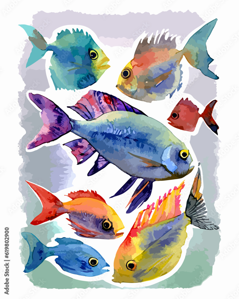 Watercolor fish on a white background. Beautiful colorful fish ...