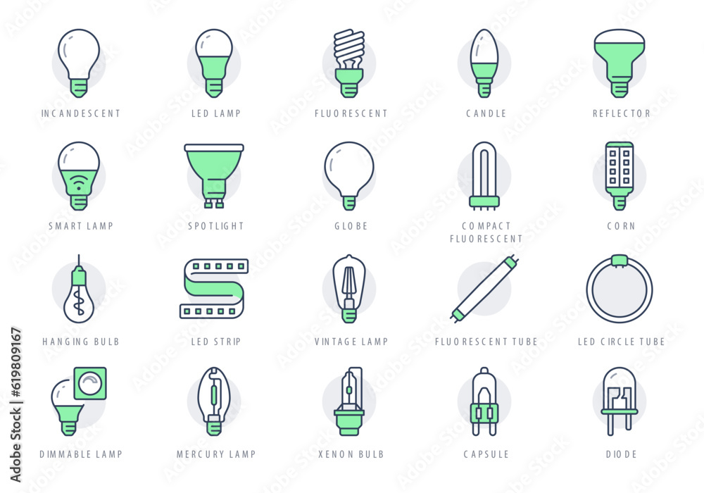 Light bulb line icons. Vector illustration include icon - led, diode ...