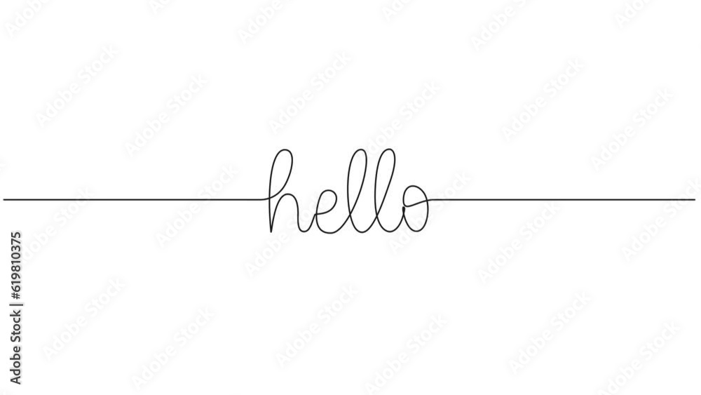animated continuous single line drawing of handwritten word HELLO, line ...