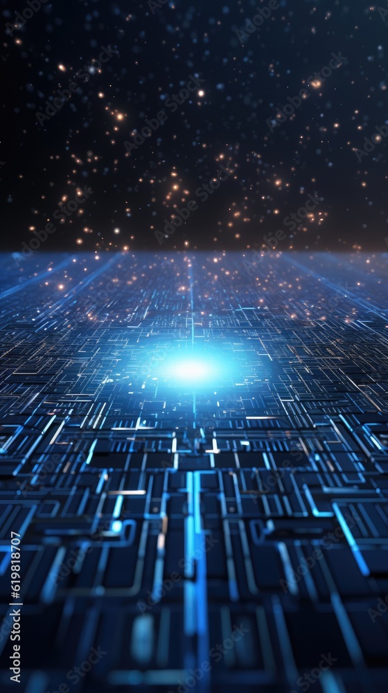 Abstract technology background of a quantum computing system with a cyber network grid and ...