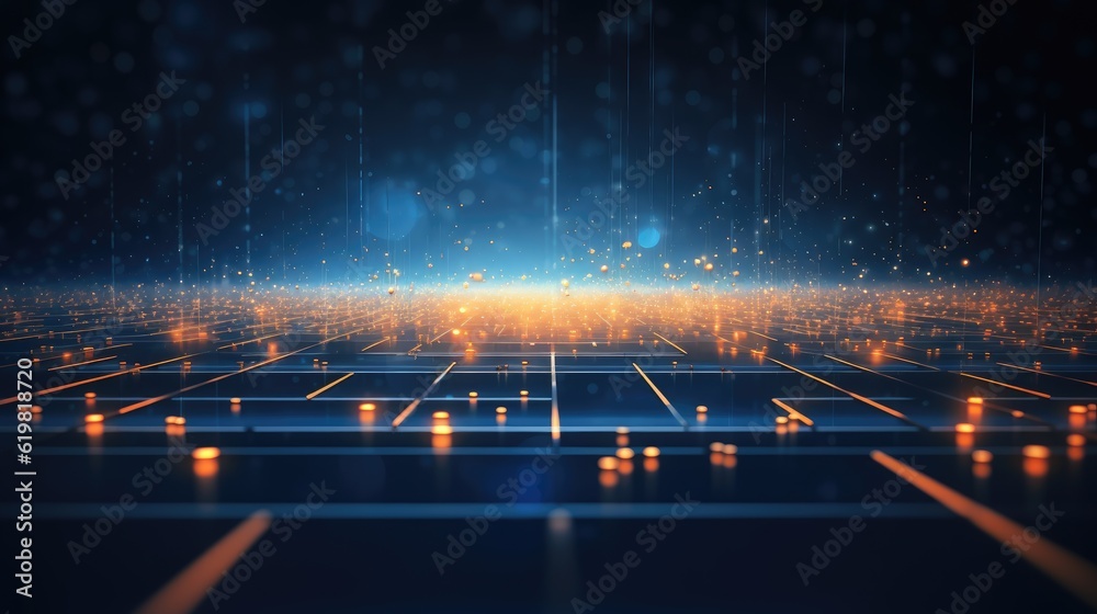 Abstract technology background of a quantum computing system with a cyber network grid and ...
