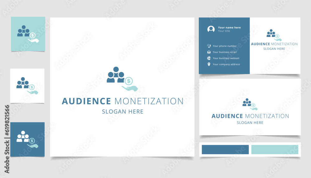 Audience monetization logo design with editable slogan. Branding book ...