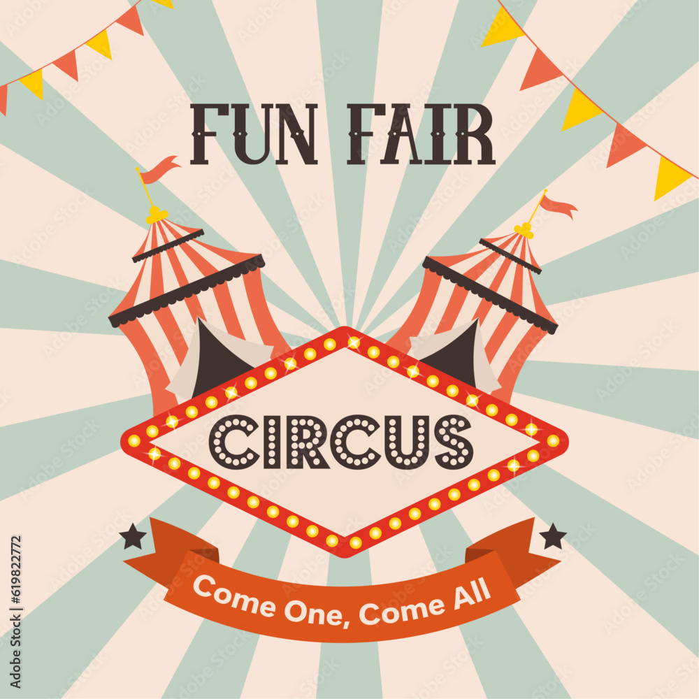 Carnival background with circus tents. Circus vintage background. Fun ...